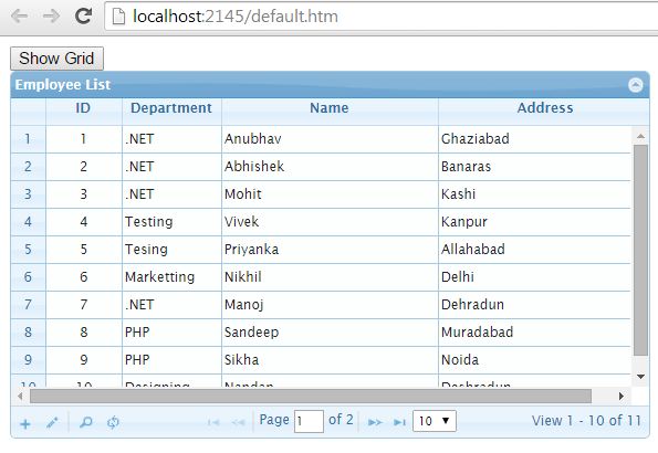 Create jqGrid Using WebService